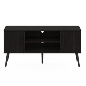 Furinno Claude Mid Century Style Wood Legs TV Stand For TV Size Up To 50 inch With Two Cabinets, Espresso