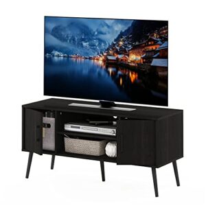 Furinno Claude Mid Century Style Wood Legs TV Stand For TV Size Up To 50 inch With Two Cabinets, Espresso