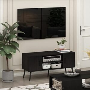 Furinno Claude Mid Century Style Wood Legs TV Stand For TV Size Up To 50 inch With Two Cabinets, Espresso