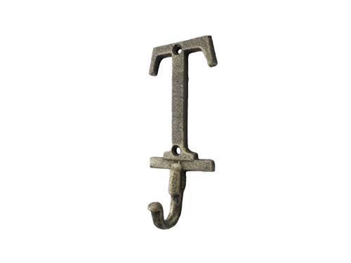 Handcrafted Nautical Decor Rustic Gold Cast Iron Letter T Alphabet Wall Hook 6"