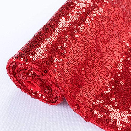 Sequin Fabric by The Yard 2 Yard Sparkly Fabric Mesh Sequins Fabric for Sewing Dress and Making Wedding Party Tablecloth Table Runner Decorations (2 Yard, Red)