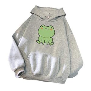 women's frog hoodies sweatshirt long sleeve kawaii tops cartoon cute hoodies teens girls casual pullover blouse