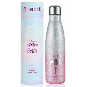 onebttl flamingo bottle gifts for women, girls, her - 17oz/500ml stainless steel insulated water bottle - flamingo gifts for flamingo lovers - (pink sliver gradient)