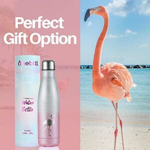 Onebttl Flamingo Bottle Gifts for Women, Girls, Her - 17oz/500ml Stainless Steel Insulated Water Bottle - Flamingo Gifts for Flamingo Lovers - (Pink Sliver Gradient)