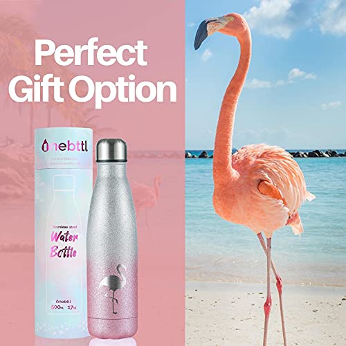 Onebttl Flamingo Bottle Gifts for Women, Girls, Her - 17oz/500ml Stainless Steel Insulated Water Bottle - Flamingo Gifts for Flamingo Lovers - (Pink Sliver Gradient)