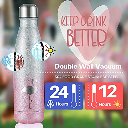 Onebttl Flamingo Bottle Gifts for Women, Girls, Her - 17oz/500ml Stainless Steel Insulated Water Bottle - Flamingo Gifts for Flamingo Lovers - (Pink Sliver Gradient)