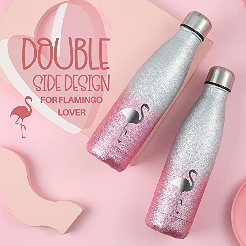 Onebttl Flamingo Bottle Gifts for Women, Girls, Her - 17oz/500ml Stainless Steel Insulated Water Bottle - Flamingo Gifts for Flamingo Lovers - (Pink Sliver Gradient)