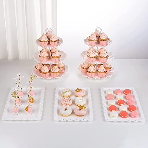 NWK 5 Piece Cake Stand Set with 2xLarge 3-Tier Cupcake Stands + 3X Appetizer Trays Perfect for Wedding Birthday Baby Shower Tea Party