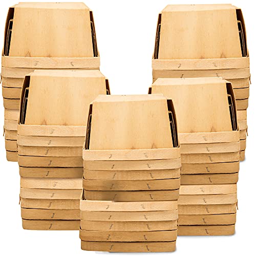 One Quart Wooden Gift Baskets (50 Pack); for Picking Fruit or Arts, Crafts and Decor; 5.75” Square Vented Wood Boxes