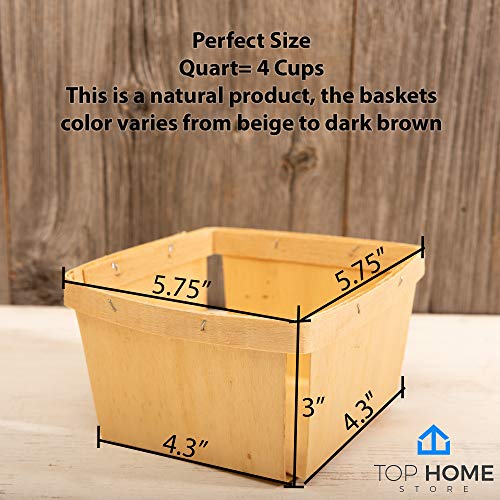 One Quart Wooden Gift Baskets (50 Pack); for Picking Fruit or Arts, Crafts and Decor; 5.75” Square Vented Wood Boxes