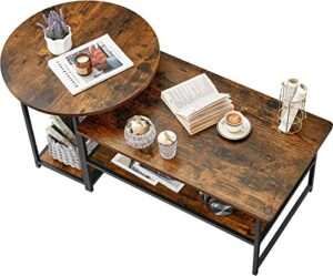 wohomo coffee table, 2 in 1 unique detachable nesting coffee table set of 2, small round and rectangular living room table set, industrial modern style coffee tables for living room, rustic brown