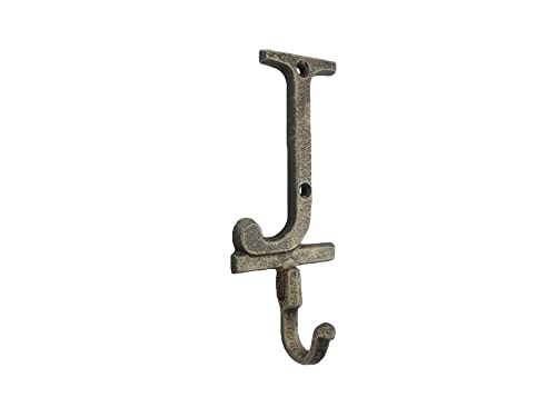 Handcrafted Nautical Decor Rustic Gold Cast Iron Letter J Alphabet Wall Hook 6"