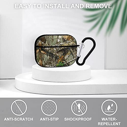 YouTary Autumn Hunting Tree Camo Pattern Apple Airpods pro Case Cover with Keychain, AirPod Headphone Cover Unisex Shockproof Protective Wireless Charging Headset Accessories