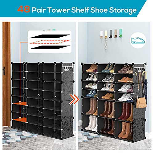 VTRIN Portable Shoe Rack Organizer 48 Pair Tower 4 Tiers Shoe Rack for Entryway Shelf Storage Cabinet Stand for Heels Boots Slippers Cabinet Narrow Standing Stackable Space Saver Shoe Rack Black