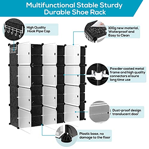 VTRIN Portable Shoe Rack Organizer 48 Pair Tower 4 Tiers Shoe Rack for Entryway Shelf Storage Cabinet Stand for Heels Boots Slippers Cabinet Narrow Standing Stackable Space Saver Shoe Rack Black