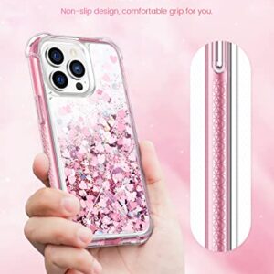 Caka for iPhone 13 Pro Max Case Glitter Women Girls with Built-in Screen Protector Bling Sparkle Liquid Quicksand Full Body Protective Case for iPhone 13 Pro Max 6.7 (Rose Gold)