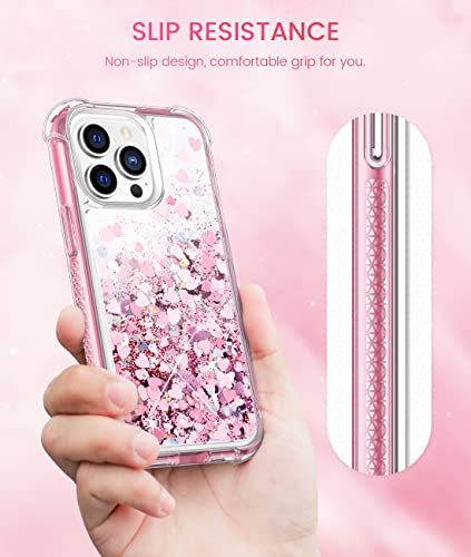 Caka for iPhone 13 Pro Max Case Glitter Women Girls with Built-in Screen Protector Bling Sparkle Liquid Quicksand Full Body Protective Case for iPhone 13 Pro Max 6.7 (Rose Gold)