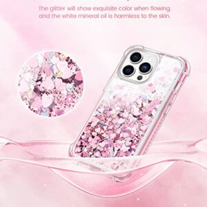 Caka for iPhone 13 Pro Max Case Glitter Women Girls with Built-in Screen Protector Bling Sparkle Liquid Quicksand Full Body Protective Case for iPhone 13 Pro Max 6.7 (Rose Gold)