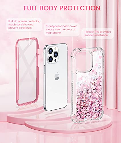 Caka for iPhone 13 Pro Max Case Glitter Women Girls with Built-in Screen Protector Bling Sparkle Liquid Quicksand Full Body Protective Case for iPhone 13 Pro Max 6.7 (Rose Gold)