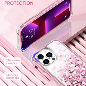 Caka for iPhone 13 Pro Max Case Glitter Women Girls with Built-in Screen Protector Bling Sparkle Liquid Quicksand Full Body Protective Case for iPhone 13 Pro Max 6.7 (Rose Gold)