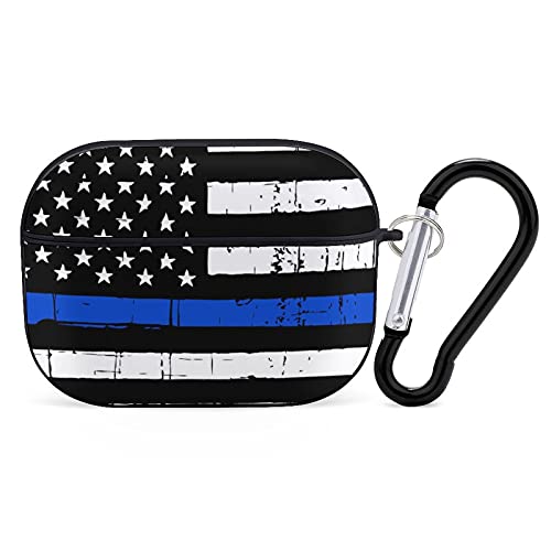 YouTary American Blue Line USA Police Stars Flag Pattern Apple Airpods pro Case Cover with Keychain, AirPod Headphone Cover Unisex Shockproof Protective Wireless Charging