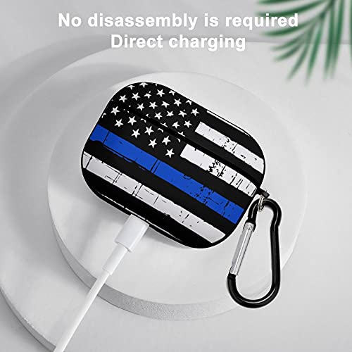 YouTary American Blue Line USA Police Stars Flag Pattern Apple Airpods pro Case Cover with Keychain, AirPod Headphone Cover Unisex Shockproof Protective Wireless Charging