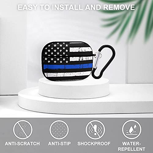 YouTary American Blue Line USA Police Stars Flag Pattern Apple Airpods pro Case Cover with Keychain, AirPod Headphone Cover Unisex Shockproof Protective Wireless Charging