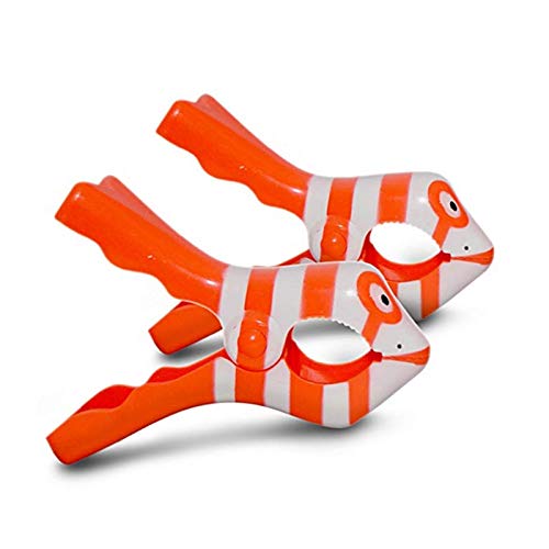 bluesa 2PCS Clown Fish Beach Towel Holders for Beach Chairs, Beach Towel Clips for Pool Chairs, Beach Clips for Towels and Chairs, Clothes Clips for Hanging Clothes, Windproof Towel Pin, Chip Pegs