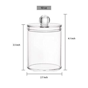 DAPOWER 2 Pack Qtip Holder Storage Canister for Cotton Ball, Cotton Swab, Pads, Floss; 10-Ounce Clear Plastic Apothecary Jar with Lid, Bathroom Makeup Organizer (2)