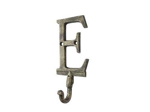 Handcrafted Nautical Decor Rustic Gold Cast Iron Letter E Alphabet Wall Hook 6"