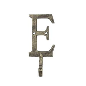 Handcrafted Nautical Decor Rustic Gold Cast Iron Letter E Alphabet Wall Hook 6"