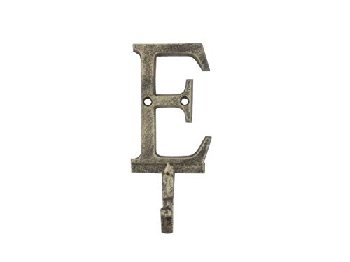 Handcrafted Nautical Decor Rustic Gold Cast Iron Letter E Alphabet Wall Hook 6"