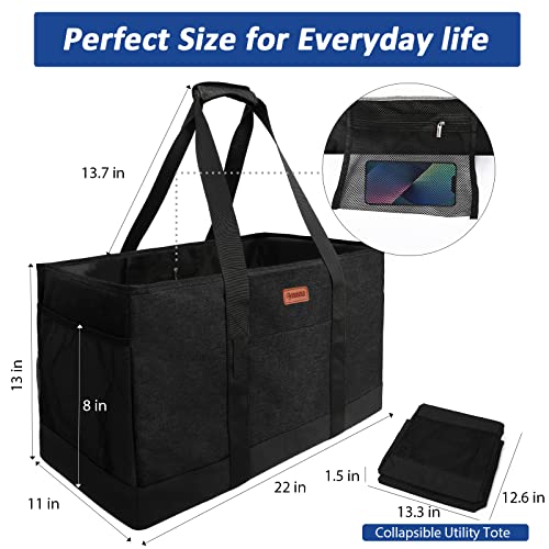 MHOMER Reusable Grocery Bags Heavy Duty Shopping Bags Large Grocery Totes with Reinforced Bottom Super Sturdy Handles, Black