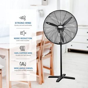 KAPAS Industrial Pedestal Fans, Commercial Oscillating Fan Made by Heavy Duty Metal Structure and Blade, Adjust Height, 3- Speed Control Suitable to Warehouse, Shop, Garage, and Workspace. (30'')