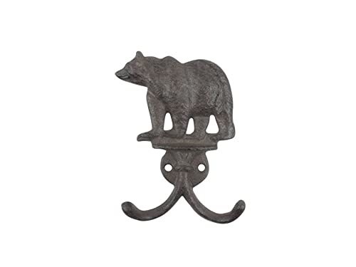 Handcrafted Nautical Decor Cast Iron Black Bear Decorative Metal Wall Hooks 5.5"