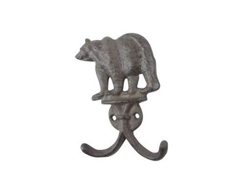 Handcrafted Nautical Decor Cast Iron Black Bear Decorative Metal Wall Hooks 5.5"