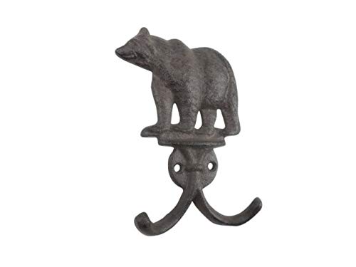 Handcrafted Nautical Decor Cast Iron Black Bear Decorative Metal Wall Hooks 5.5"