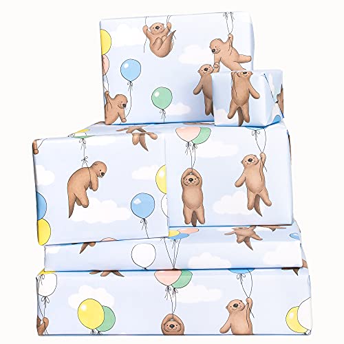 CENTRAL 23 - Cute Wrapping Paper for Her - 6 Sheets of Gift Wrap - Cute Otters Birthday Wrap - For Wife Husband - Colourful Wrapping Paper - Balloons - Recyclable