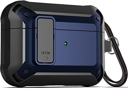 Wonjury for Airpods Pro Case Cover for Men with Lock, Military Armor Series Full-Body AirPod Pro Case with Keychain Cool Air Pod Pro Shockproof Protective Case for AirPods Pro 2019, Black/Blue