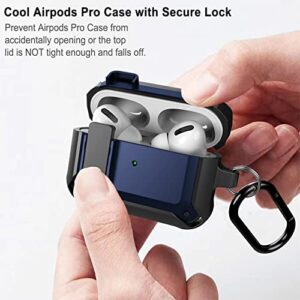 Wonjury for Airpods Pro Case Cover for Men with Lock, Military Armor Series Full-Body AirPod Pro Case with Keychain Cool Air Pod Pro Shockproof Protective Case for AirPods Pro 2019, Black/Blue