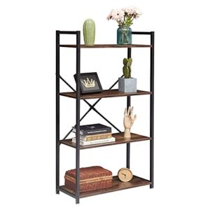 ide¡¤o, IDEO Bookshelf 4 Tier Home Office Industrial Bookcase Storage, Retro Brown, 47.44x25.98x11.81In