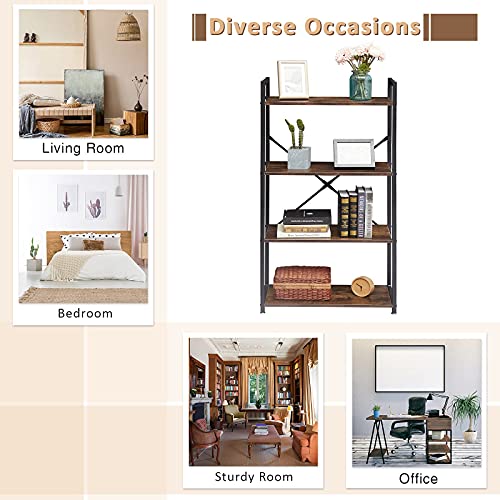 ide¡¤o, IDEO Bookshelf 4 Tier Home Office Industrial Bookcase Storage, Retro Brown, 47.44x25.98x11.81In