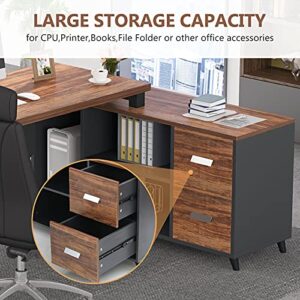 Tribesigns L Shaped Desk with 2 Drawers, 55 Inch Executive Office Desk with Cabinet Storage Shelves, Business Furniture L Shaped Computer Desk for Home Office