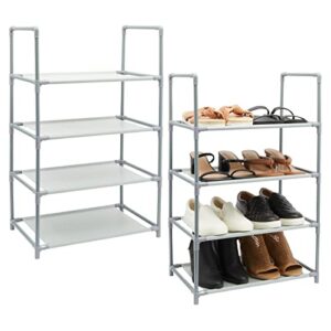 juvale 2 pack gray 4-tier narrow shoe rack for entryway, metal free standing shelf organizer for closet (17 x 11 x 30 in)