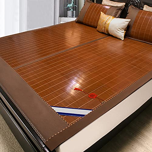 Carbonized Bamboo Summer Sleeping Mat Cooling Mattress Topper Pad,Breathable Smooth Home Double-Sided Folding Bamboo Bed Mat Ice Silk Mat Rug,for Single Double Bed School Family (W 59.1" * L 76.8")