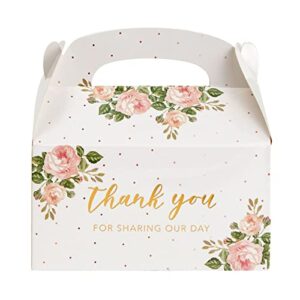 Sparkle and Bash 24 Pack Floral Thank You Treat Boxes for Wedding Reception Favors, Baby Shower, Birthday Party (6.25 x 3.5 In)