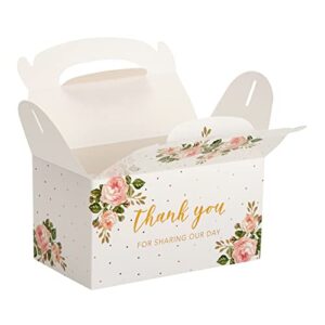 Sparkle and Bash 24 Pack Floral Thank You Treat Boxes for Wedding Reception Favors, Baby Shower, Birthday Party (6.25 x 3.5 In)