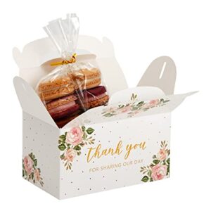 Sparkle and Bash 24 Pack Floral Thank You Treat Boxes for Wedding Reception Favors, Baby Shower, Birthday Party (6.25 x 3.5 In)