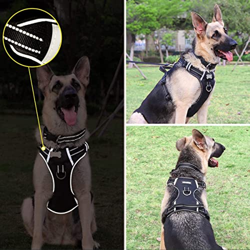 WINSEE Dog Harness No Pull, Pet Harnesses with Dog Collar, Adjustable Reflective Oxford Outdoor Vest, Front/Back Leash Clips for Small, Medium, Large, Extra Large Dogs, Easy Control Handle for Walking