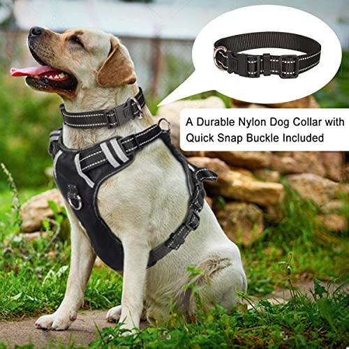 WINSEE Dog Harness No Pull, Pet Harnesses with Dog Collar, Adjustable Reflective Oxford Outdoor Vest, Front/Back Leash Clips for Small, Medium, Large, Extra Large Dogs, Easy Control Handle for Walking